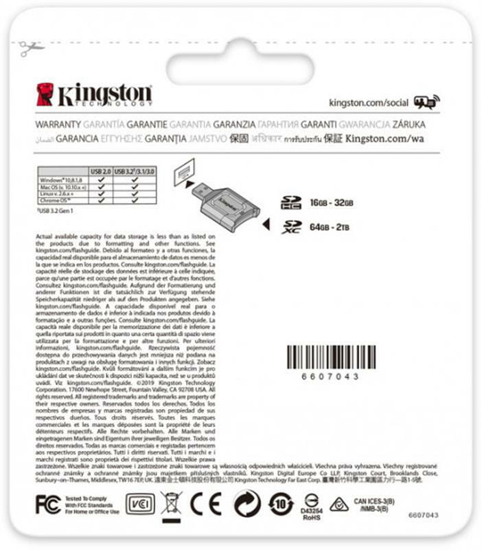 Карта памяти SDXC 256GB UHS-II/U3 Class 10 Kingston Canvas React Plus SDR2 R300/W260MB/s + USB ...